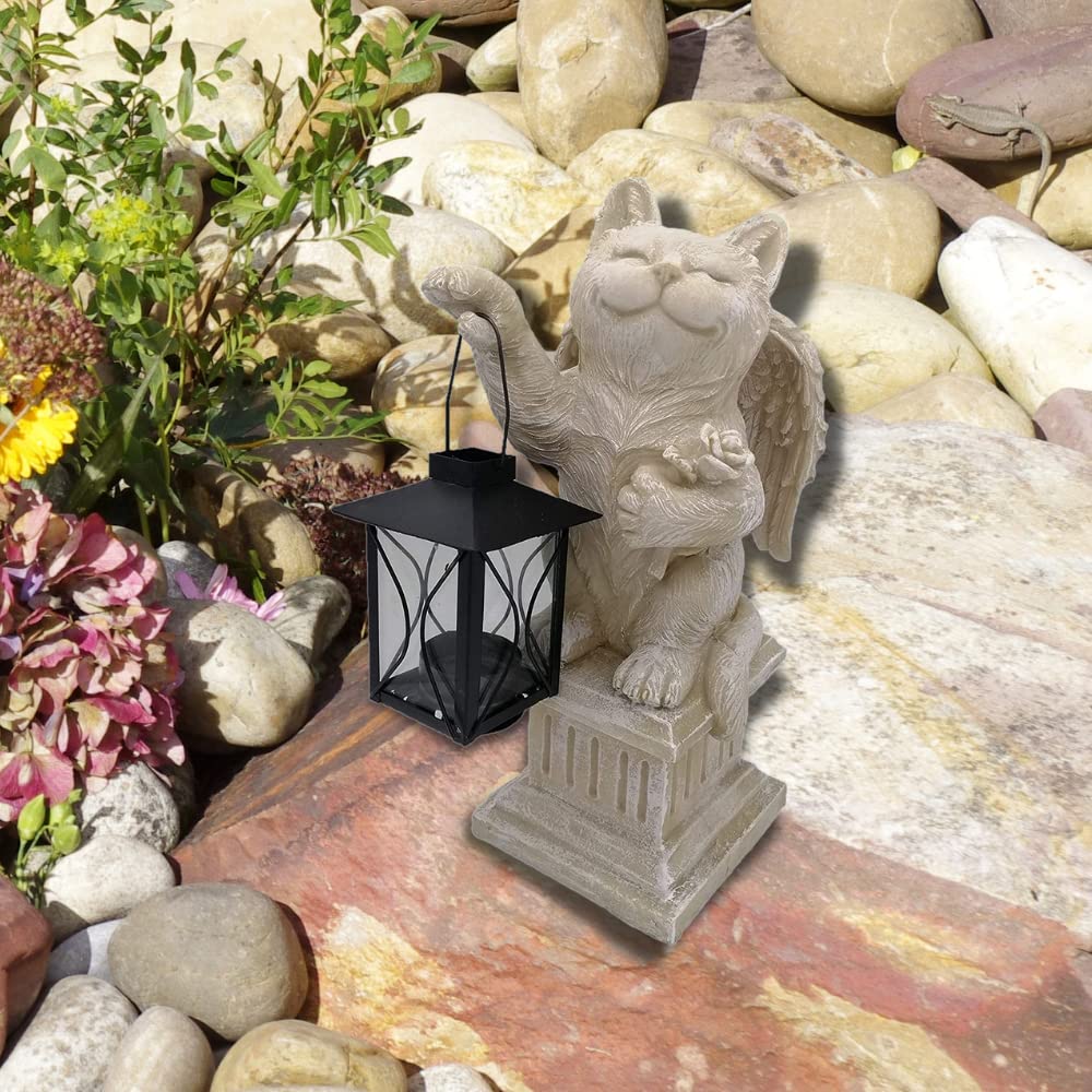 Comfy Hour Loving Memory Collection Resin Memorial Cat Angel Taking A Lantern Pet Status Light Gray Perfect for Home Or Outdoor Garden