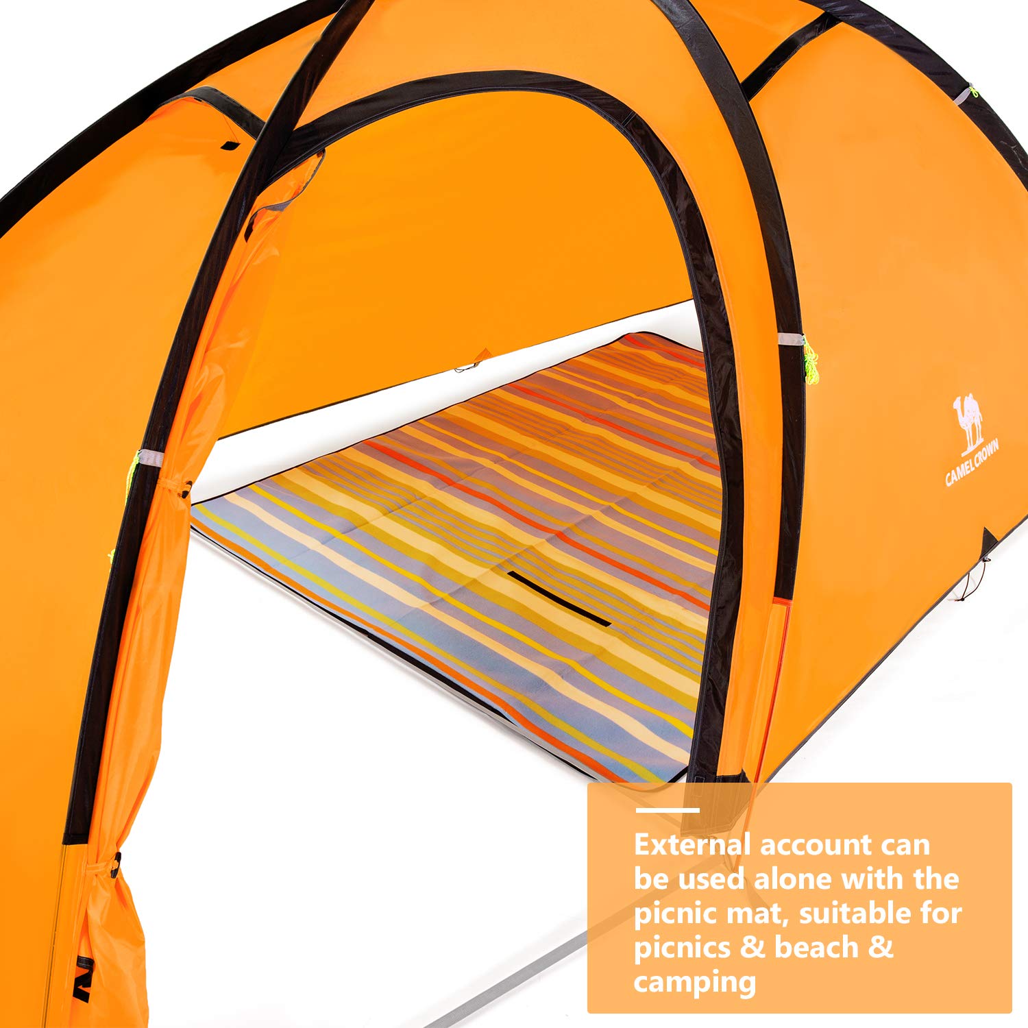 CAMEL CROWN 2-Person-Camping-Tents, Waterproof Windproof Tent with Front Hall, Aluminum Pole, Easy Set Up, Portable with Carry Bag, for All Seasons