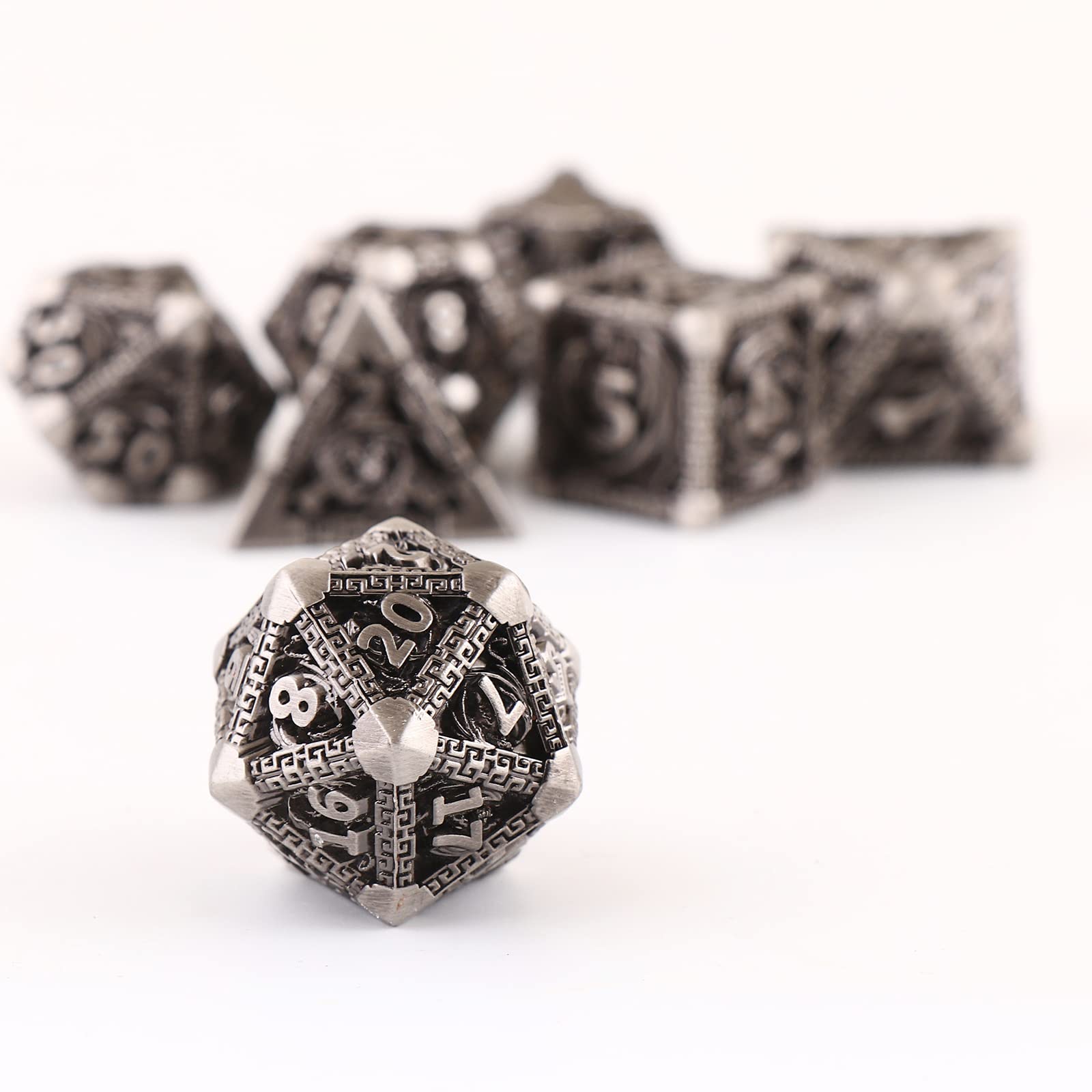 DND Dice Metal Dragon Set,Unique Dragon Design Dice with Gift Dice Bag for Dungeons & Dragon Games,magic The gathering,D and D D&D Dice Set (Blood Antique Iron)