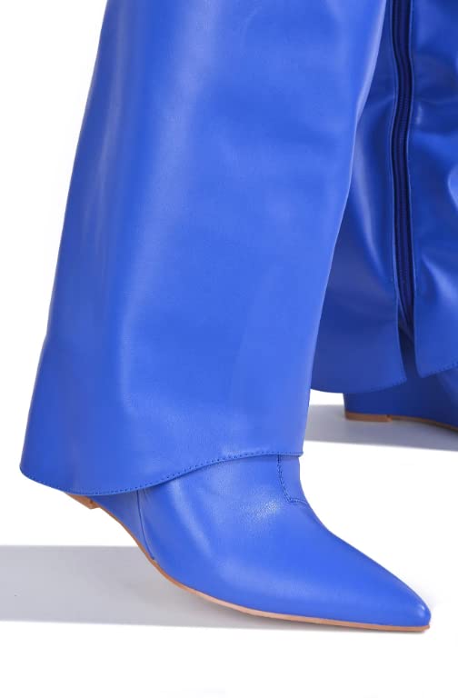 Cape Robbin Women's Pointed Toe Wedge Heel Knee High Boots Valeri (Blue, us_footwear_size_system, adult, women, numeric, medium, numeric_7)