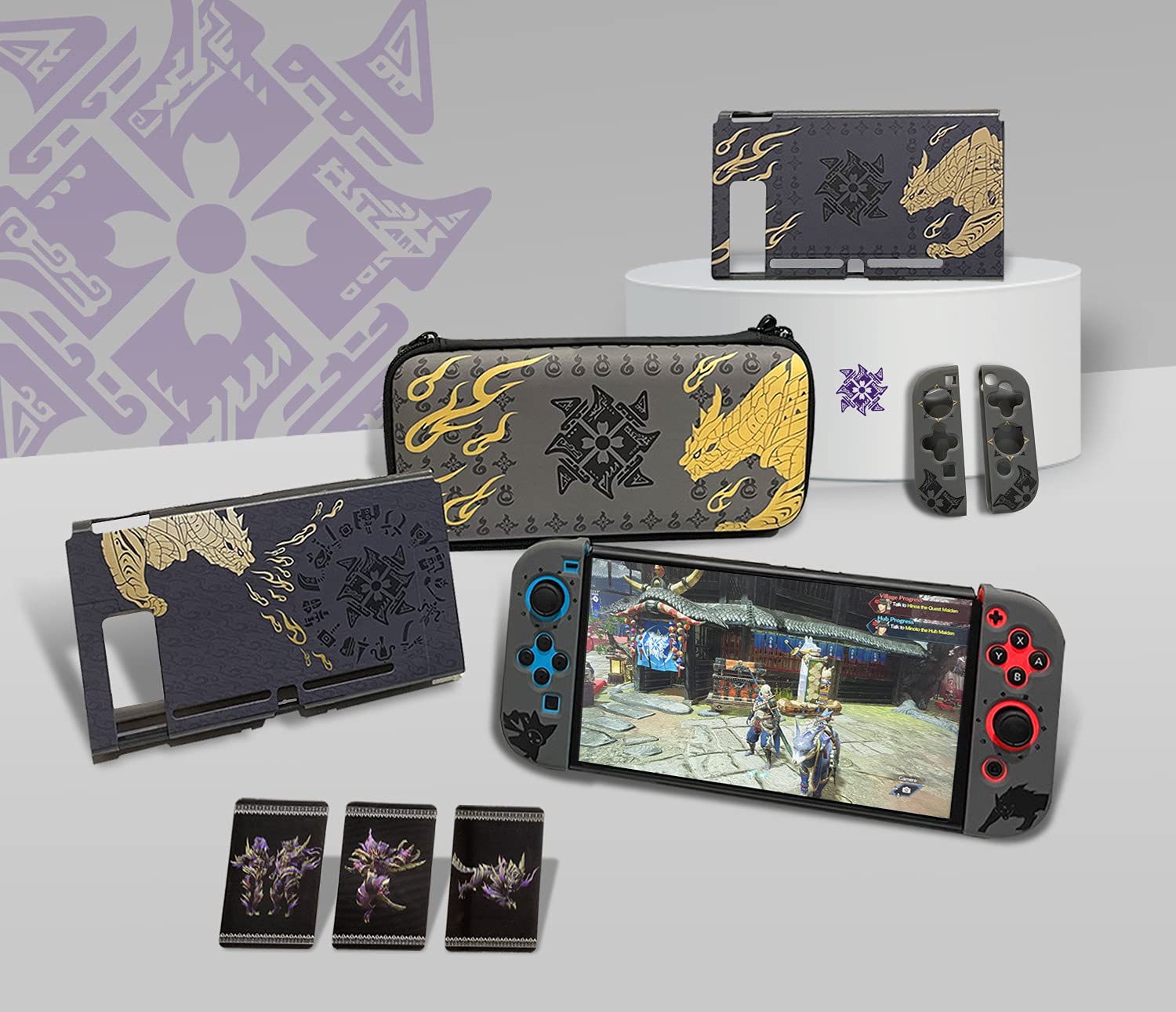 Carrying Case for Nintendo Switch - Monster Hunter Rise MHR Edition, Ultra Slim Hard Shell Compatible with Game Cards & Accessories, Protective Carry Case for Travel with Hand Strap