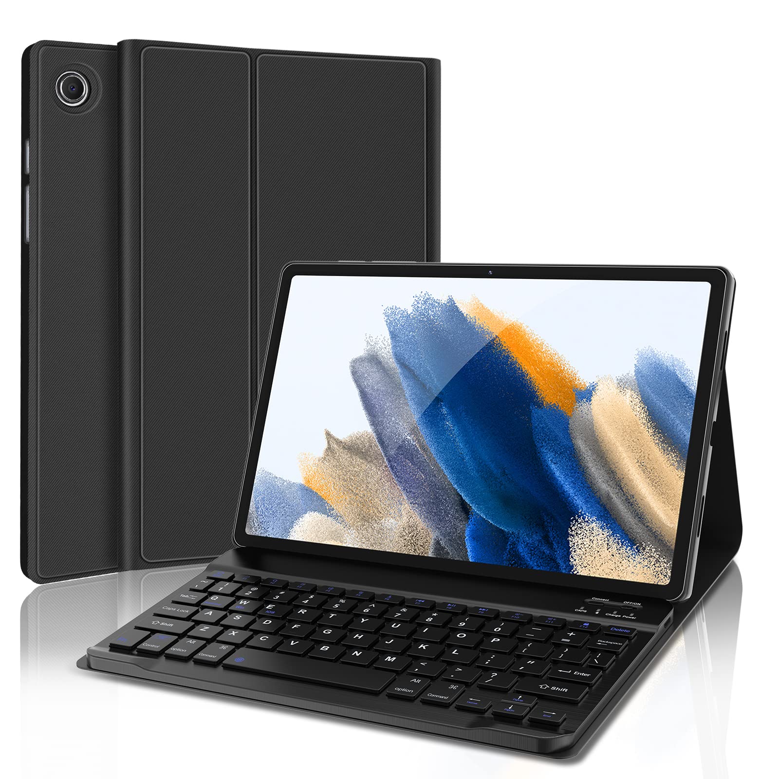 for Galaxy Tab A8 Keyboard Case 10.5 inch 2022, Long Battery Life & Rechargeable - Bluetooth Detachable Keyboard for Samsung Tablet A8 (SM-X200 X205 X207) Slim Folio TPU Stand Case, Black