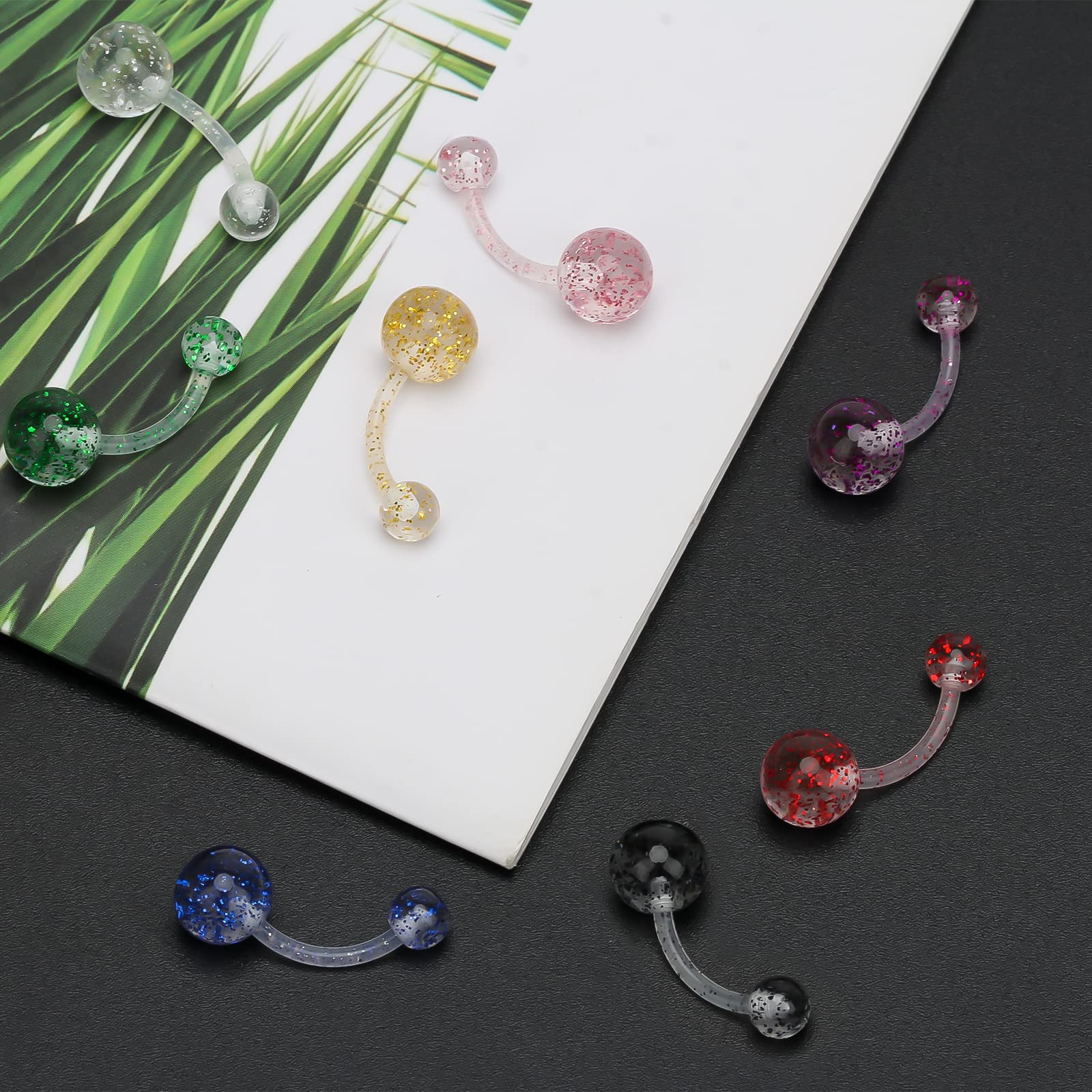 CrazyPiercing Bioflex Belly Bottom Ring 16G Glitter Belly Button Rings Muti-Color Clear Plastic Belly Button Rings Navel Rings Body Piercing Jewelry for Women Man (8 PCS), 16G US, Plastic, no gemstone