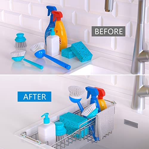 FixOwl Over The Kitchen Sink Caddy Kitchen Sink Organizer Sponge Holder 304 Stainless Steel Expandable Over Sink Rack 12.25" to 17.25"
