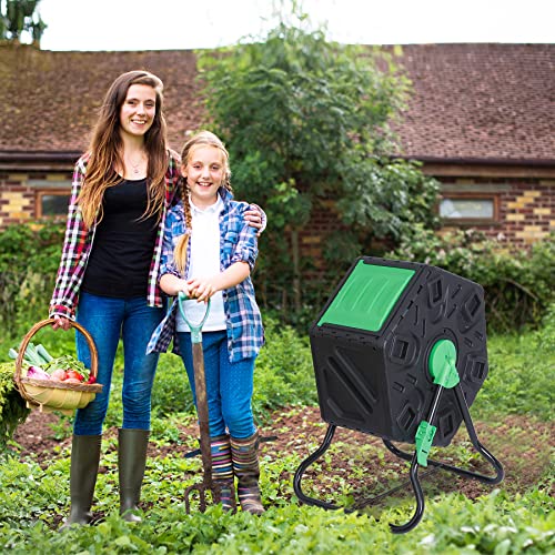 JupiterForce Tumbling Composting Bins, Heavy-Duty Compost Tumbler with Sliding Door for All Season Outdoor Gardens, Yards Waste, Black (18.5 Gallon)