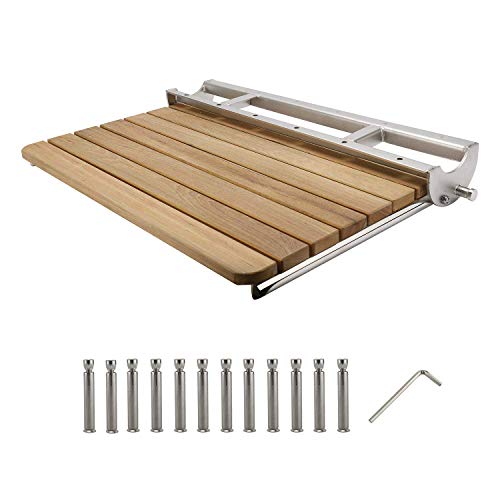 HYDDNice 26"x16" Wall Mounted Teak Folding Shower Seat Bench Bathroom Stool Solid Wood Fold Down & 316 Stainless Steel Accessories
