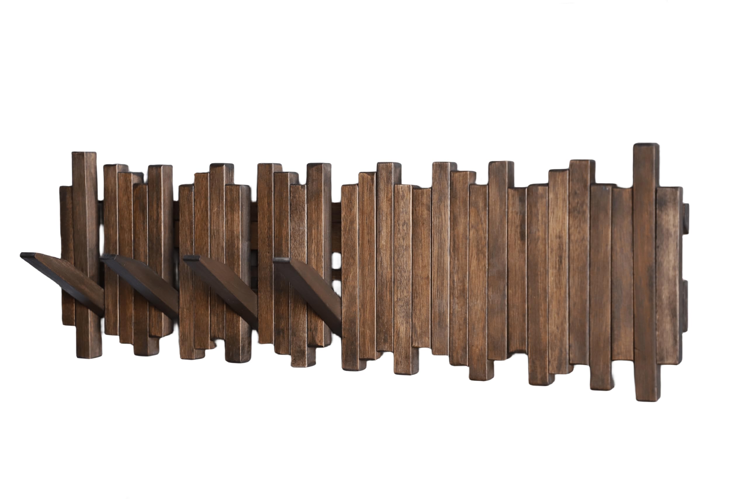 GOGREEBELL Natural Wood Wall Mounted Piano Coat Rack| Coat Rack Wall Mount| Flip Down Wall Hook Rack 7 Hooks| Entryway Wall Art Hook,Made of Acacia Wood (Wood Wax Oil Dyed Walnut Color).Wall Art