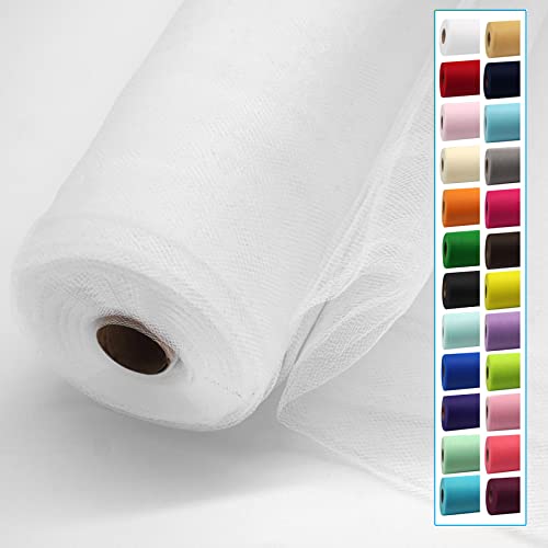 IONTACH White Tulle Fabric Rolls 54 Inch by 40 Yards Fabric Tulle Bolt for Wedding Decorations DIY White Tutu Baby Shower Table Skirt Ceiling Decor Birthday Party Craft Supplies