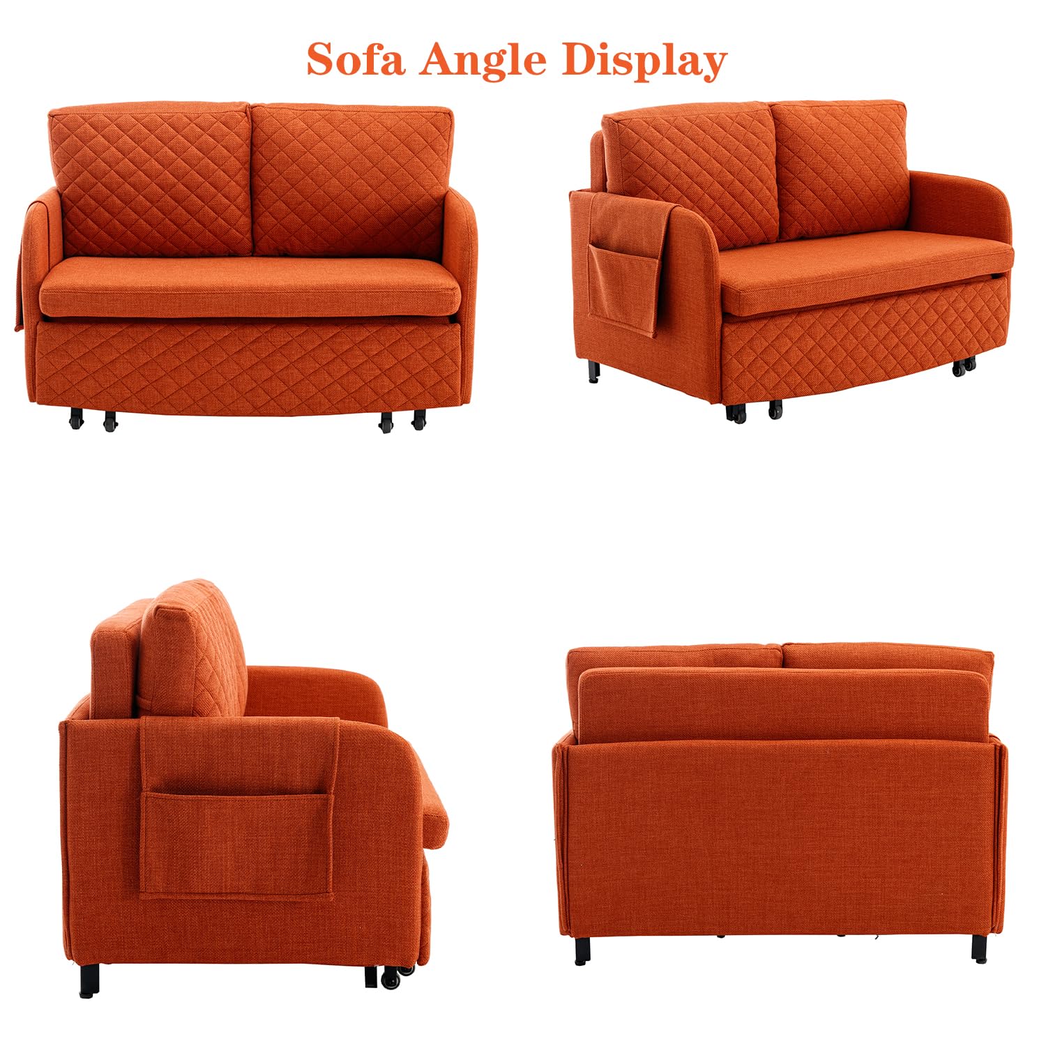 Futon Sofa Bed, Convertible Folding Couch, Adjustable Pull Out Chaise Breathable Small Couches with Storage Drawer for Compact Living Studio, Living Room, and Bedroom Loveseat (Coffee)