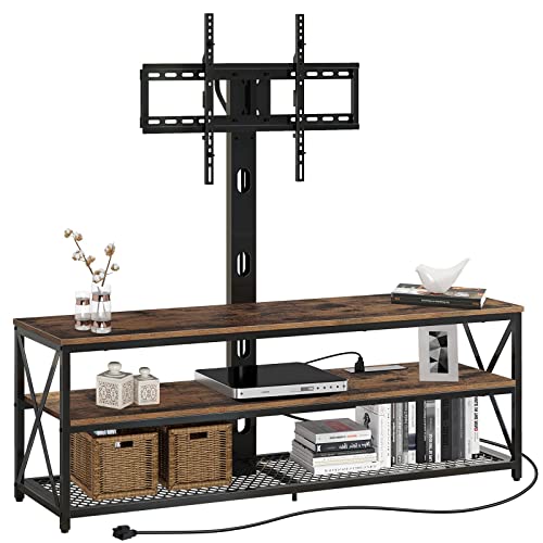 Seventable TV Stand with Mount and Power Outlet 51", Swivel TV Stand Mount for 32/45/55/60/65/70 inch TVs, Height Adjustable TV Entertainment Center with Cable Management, Rustic Brown