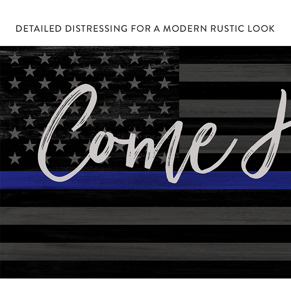 Come Home Safe, Police Officer Sign | 10x20 Black Framed Ready-To-Hang Canvas Wall Art, Law Enforcement Thin Blue Line Print