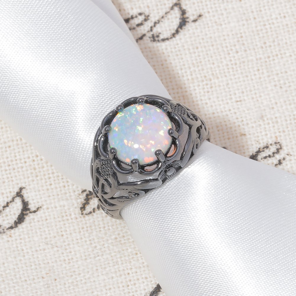CiNily Black Gold Plated Opal Ring Ladies Gemstone Ring Opal Jewelry for Women Size 5