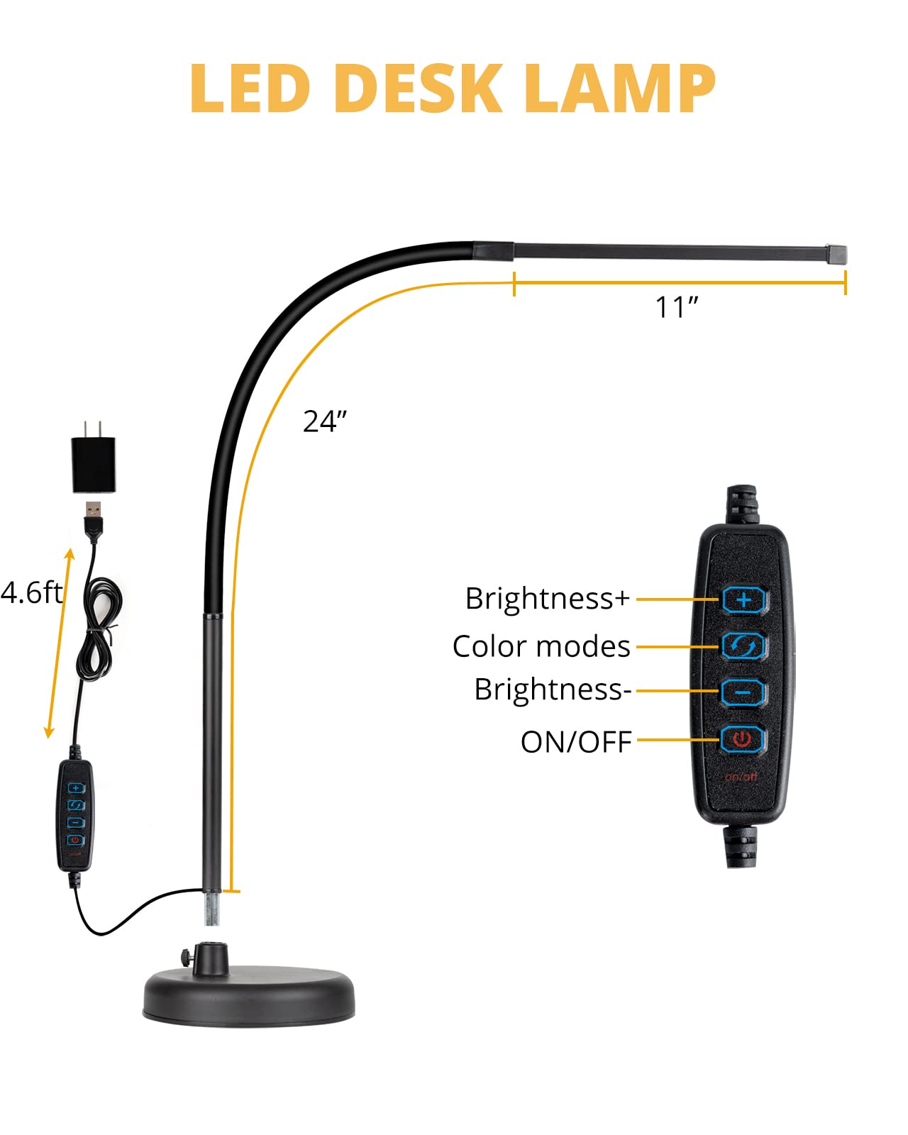 CIVHOM LED Desk Lamp, Swing Arm Architect Task Lamp with Long Flexible Gooseneck, 3 Color Modes, and USB Adapter, Dimmable Desk Light for Home/Office/Drafting/Reading/Piano