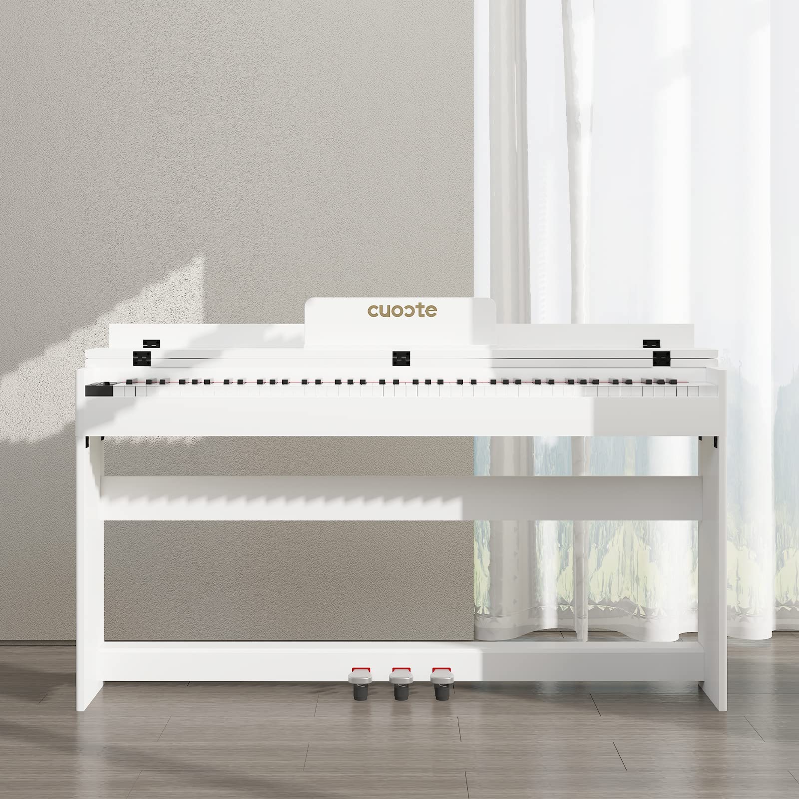 cuoote 88 Key Digital Piano Full Size Electric Keyboard w/Power Adapter, 3 Metal Pedals, Music Stand, Headphone Jack, Instruction Book for Beginner/Adults, White