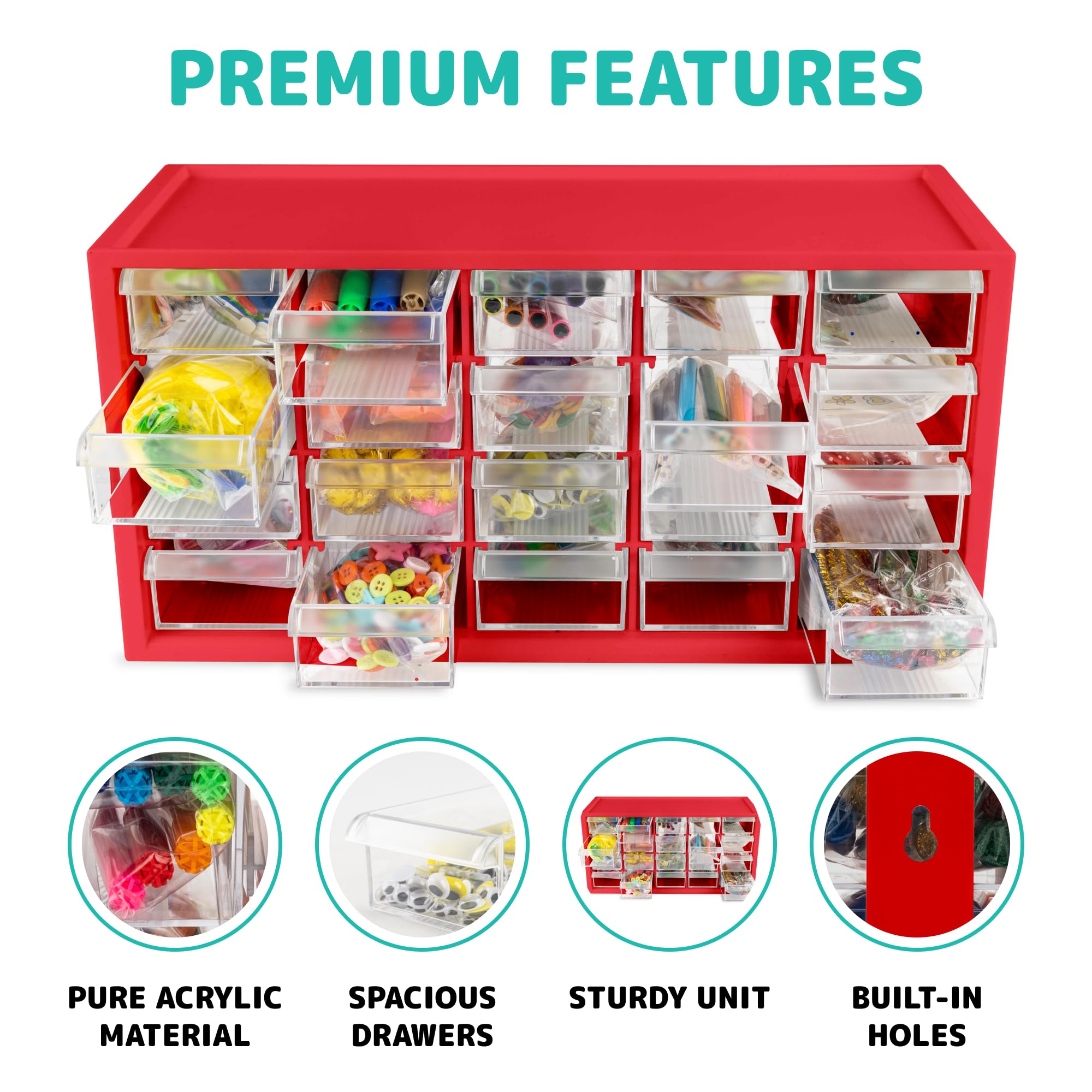 Kraftic Arts and Crafts Supplies Set for Kids Ages 4-8, Giftable Craft Organizer Box with 2000+ Pcs DIY Art Supplies for Toddlers, School Projects, and Homeschool - Red