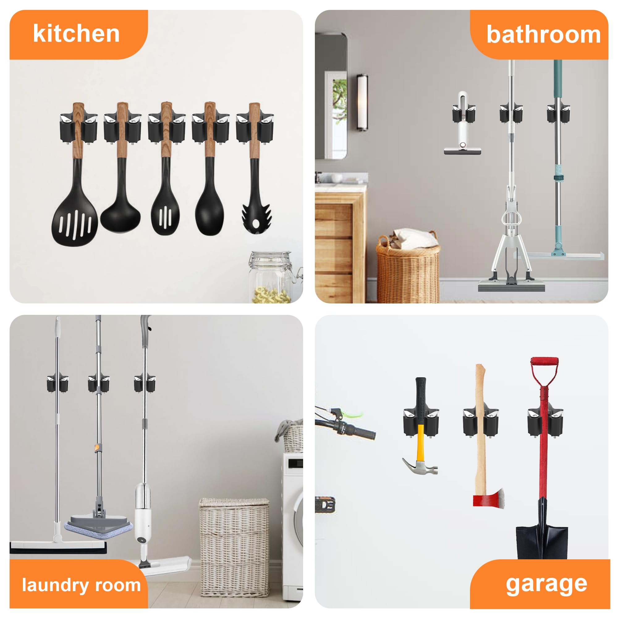 GARLWOLEX Broom Holder Wall Mount - 3 Pack Heavy Duty Broom Hooks Bulk, Space-Saving Broom Rack for Garage, Kitchen, Closet Organization
