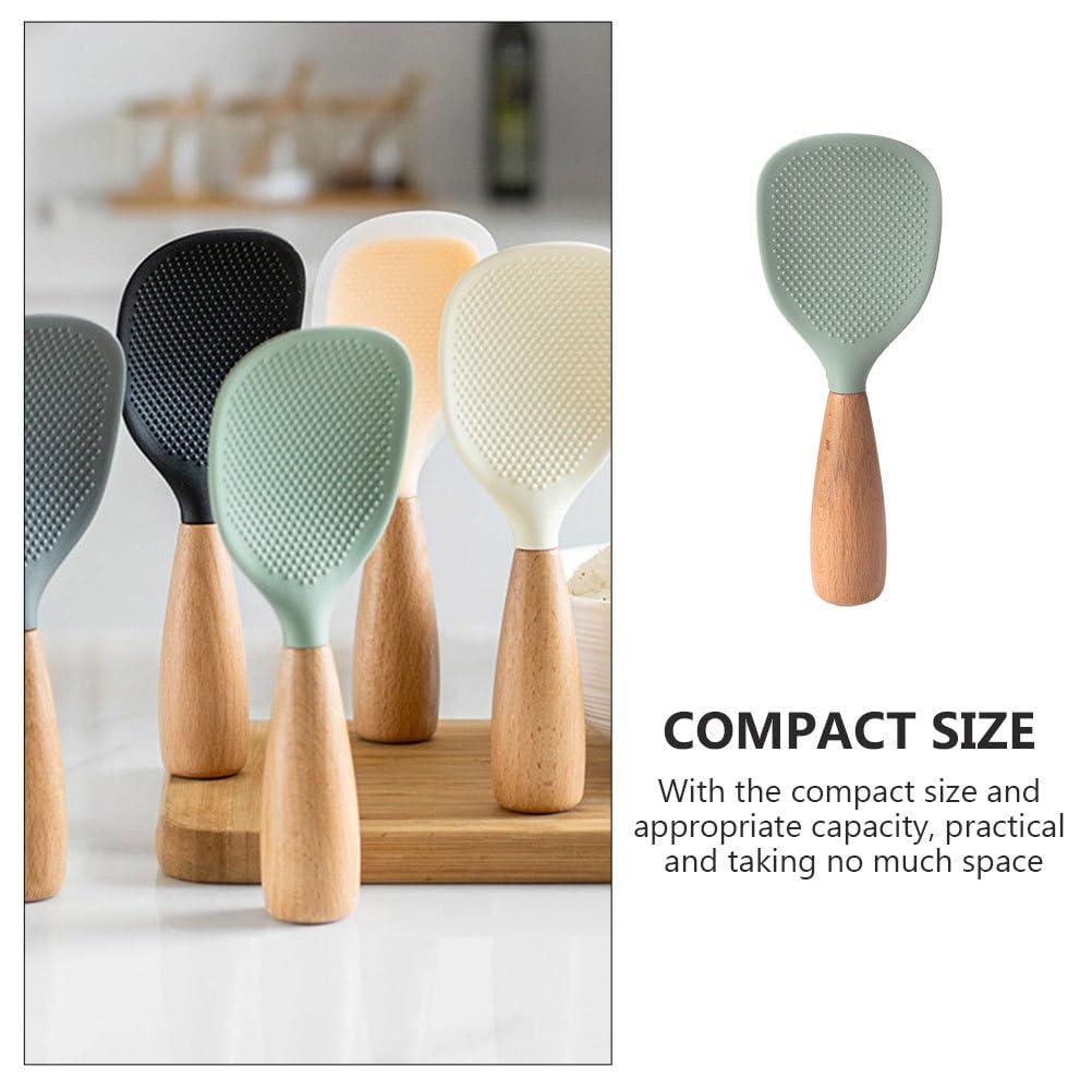 MAGICLULU Silicone Rice Spoon Kitchen Utensils Cooking Ladle Wooden Rice Paddle Rice Spatula Korean Rice Paddle Rice Serving Spoon Scoop Reusable Rice Spoon Wood Tablespoon Handle