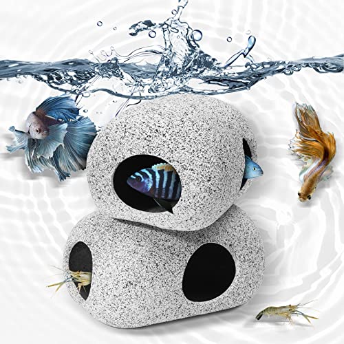 Jabukosu 2 PCS Aquarium Decorations Cave-Fish Tank Decorations-Aquarium Rocks-Fish Aquarium Accessories Bowl Decorations Cave Rocks-Betta Fish Tank for Small and Medium Fish Ornament Hideaway