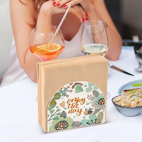 Napkin Holder, Clear Acrylic Paper Napkin Holders Flowers and Bees Enjoying The Day Tissue Box Dispenser Stand Tabletop Space Saver Upright Napkin Towel Holders for Kitchen Restaurant Home Decor