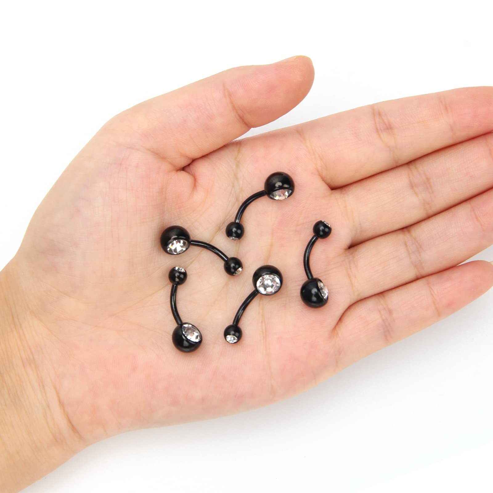 CrazyPiercing 10PCs 316L Surgical Grade Steel Rhinestone Belly Button Navel Ring Bar 23x8mm (Gold)