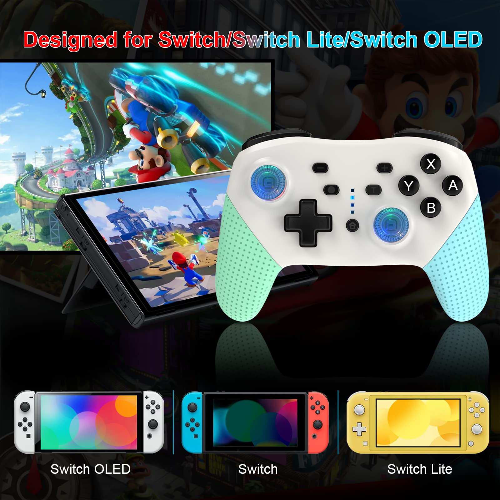 DOBE Switch Pro Controller, Wireless Switch Controller Compatible with Switch/OLED/Lite, LED Light 4-Level Vibration Wireless Remote Gamepad with Wake-up/Turbo/Motion Control