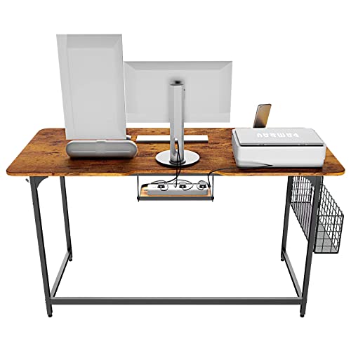Pamray 40'' Rounded Corner Home Office Desk with Thickened Bottom Crossbar and Cable Trough & Cable Management Simple Computer Desk for Work and Gaming, Black