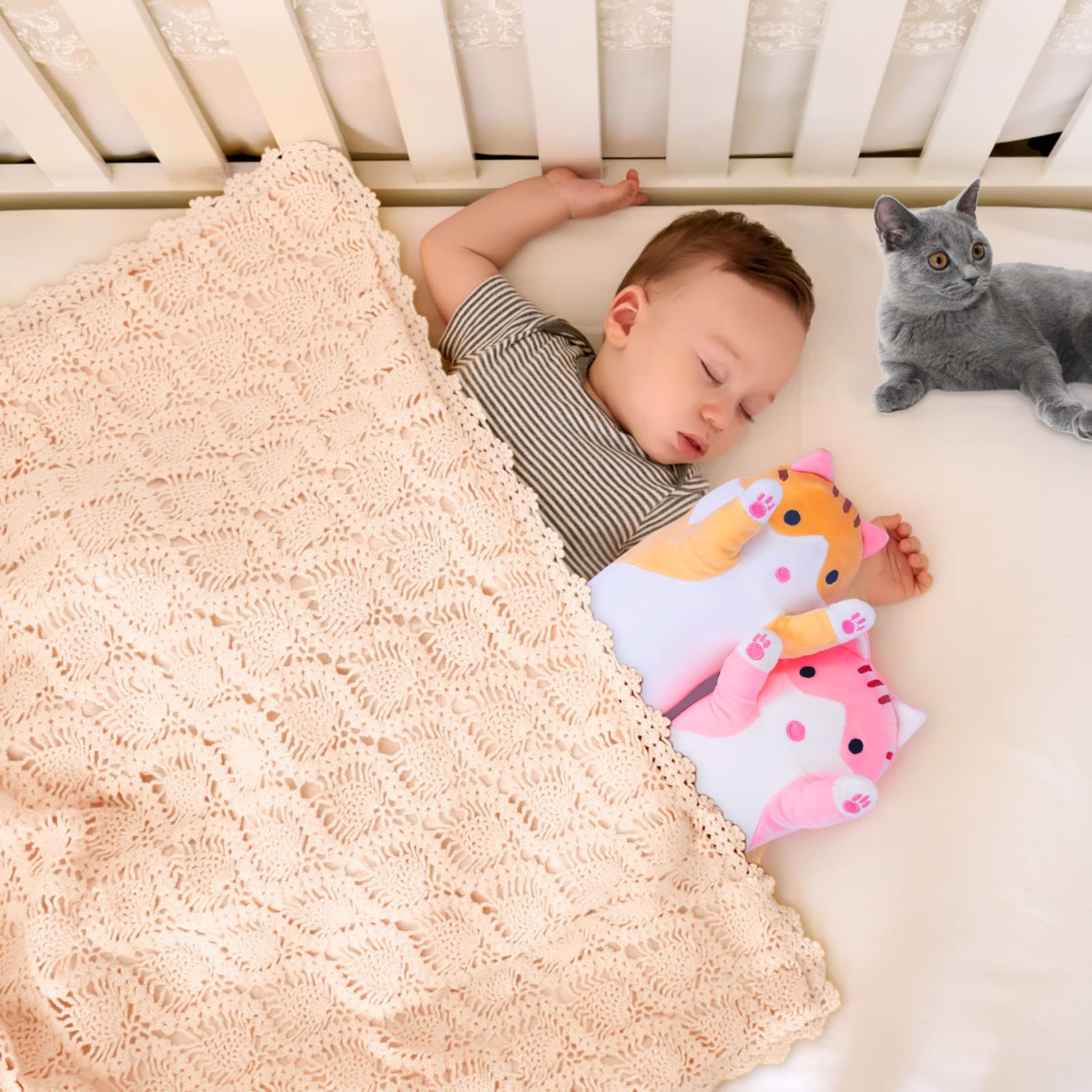 DOBUONO 19.68in Long Cat Plush Pillow - Cute Stuffed Animal for Kids - Soft Pink