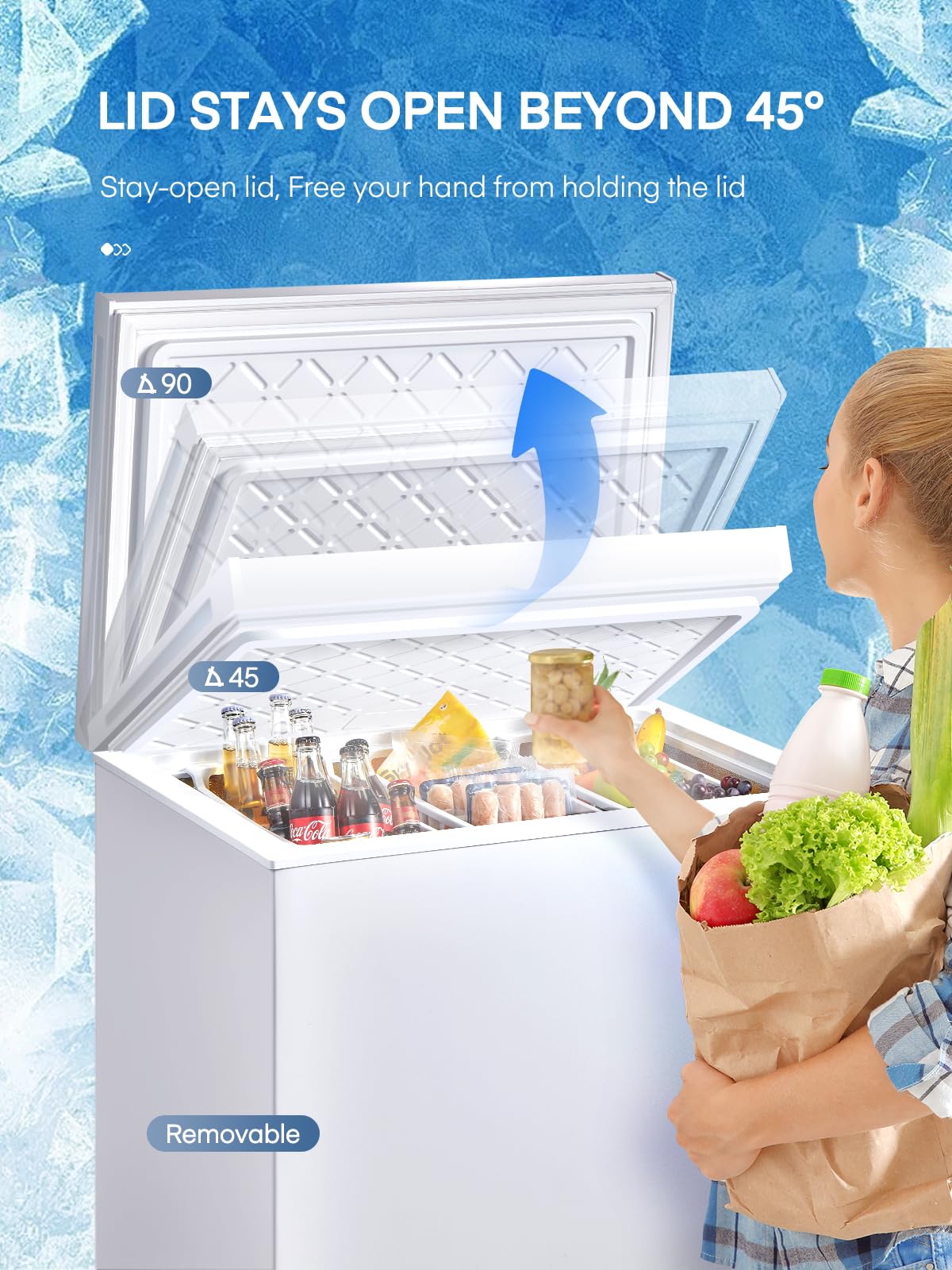 FOHERE 7.0 Cu.Ft Chest Freezer, Compact Deep Freezer with Three Removable Basket, Free Standing Top Open Door, Adjustable Temperature, For Kitchen Garage Office Bar, White