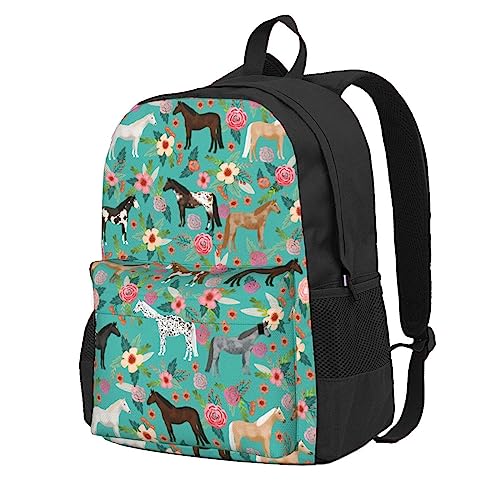 JASMODER Horse Floral Laptop Backpack Hiking Travel Daypack For Men Women And Youth