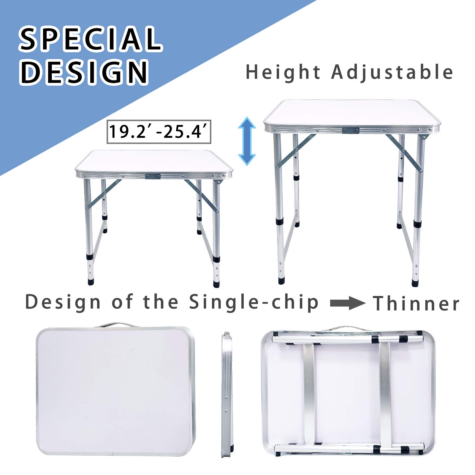 Camp Field Aluminum Folding Small Picnic Table, Adjustable Height Lightweight Portable Camping Table for Picnic Beach Outdoor Indoor (Medium)