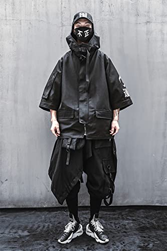 Niepce Inc Japanese Streetwear Zip Up Windbreaker Jacket for Men (Black2, XL)