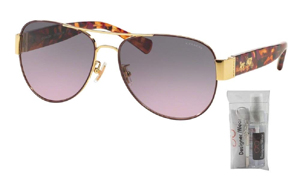 Coach HC7059 924890 58M Gold Purple/Purple Confetti/Grey Purple Gradient Aviator Sunglasses For Women+ BUNDLE with Designer iWear Eyewear Kit