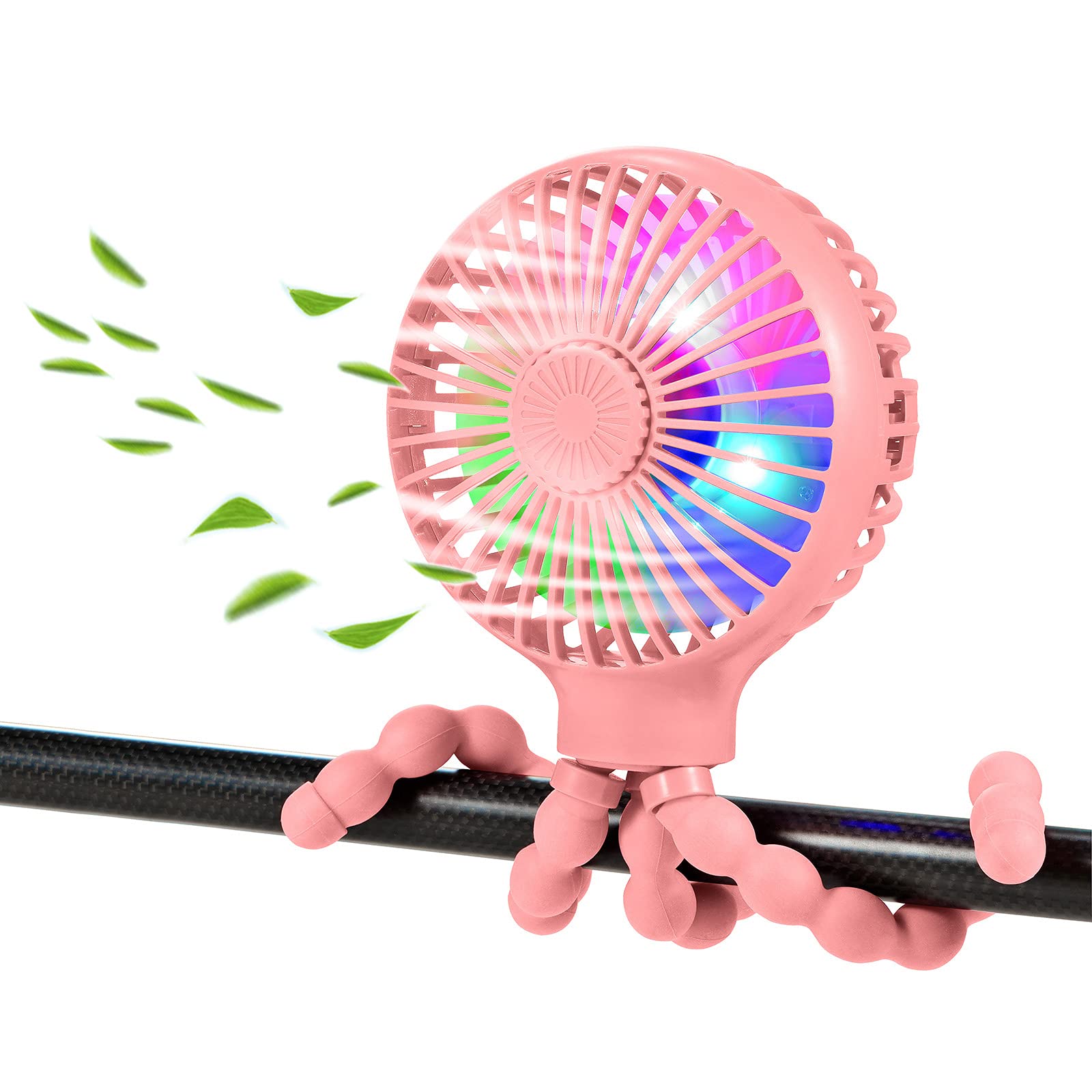 scurry Stroller Fan Upgraded Portable Fan Versatile Fan Personal Desk Fan USB Rechargeable Fan with LED Light and Aromatherapy Flexible Tripod Design Handheld Fan 3 Speeds Baby Fan for Stroller(Pink)