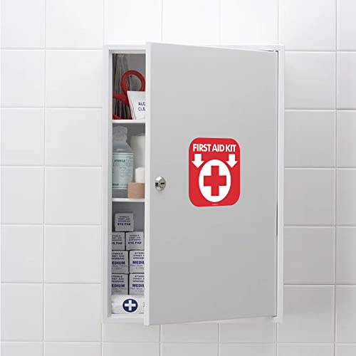 First Aid Kit Sign Glow in The Dark 4 Pack 6"x 6"First Aid Kit Inside Signs Stickers Photoluminescent, Glows for Up to 8 Hours