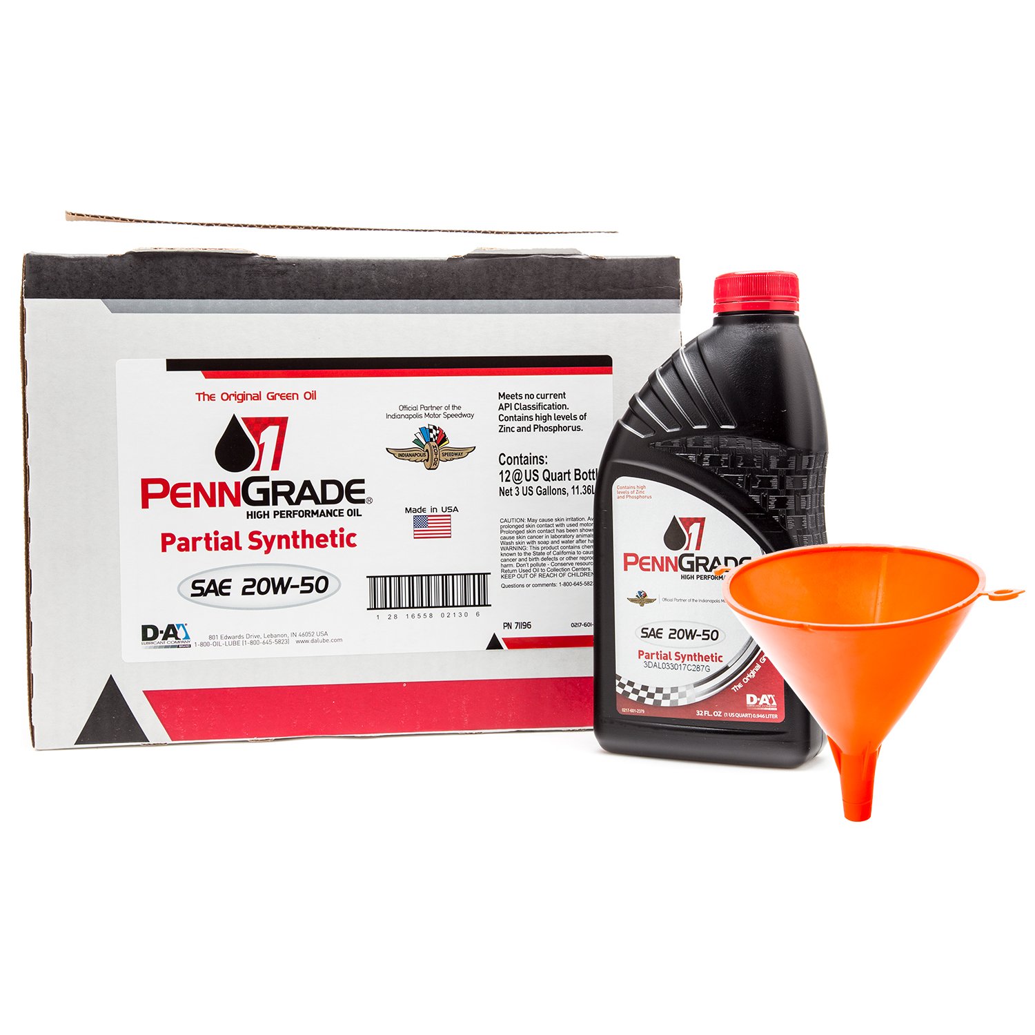 Brad Penn Oil 20W-50 Partial Synthetic Racing Oil 12 Pack With Funnel