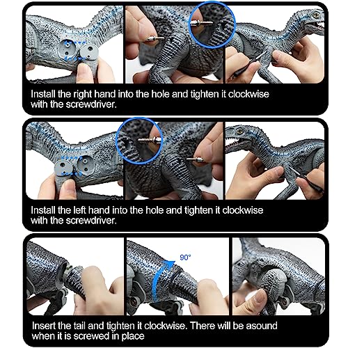 GAROERFA Remote Control Dinosaur Toys for Kids Boys 3 4 5 6 7,RC Walking Velociraptor,3D Eyes & Roaring Sounds, All in One:1 Big and 3 Small Dinosaurs