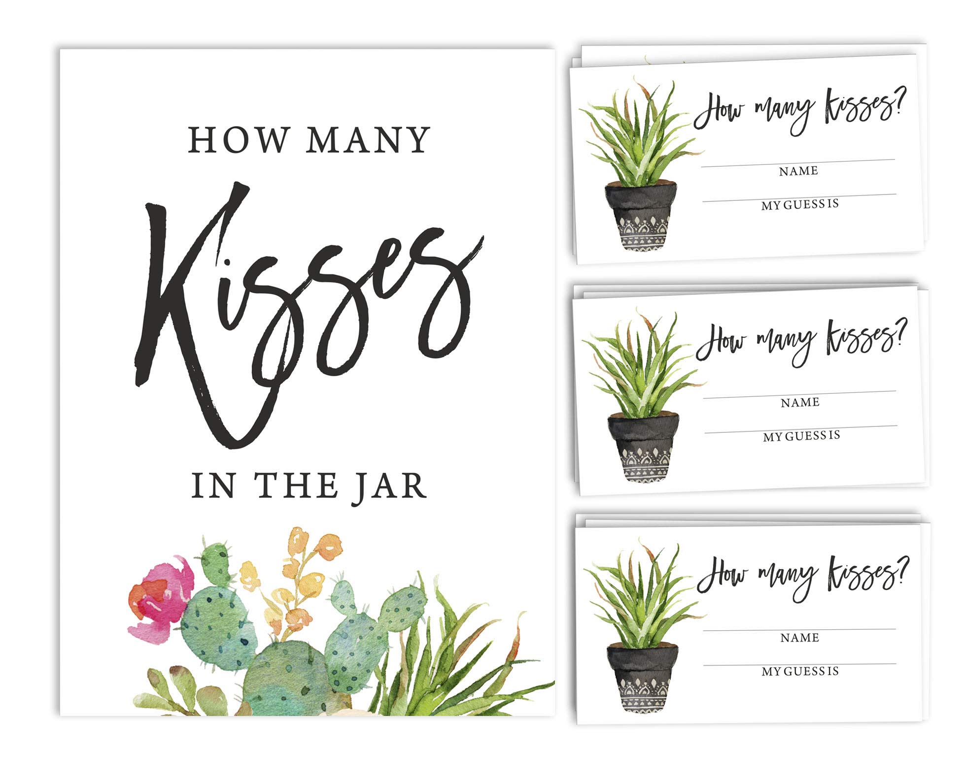 Inkdotpot How Many Kisses in The Jar White Cactus Taco'bout love Bridal Shower Game 1 Sign + 30 Cards