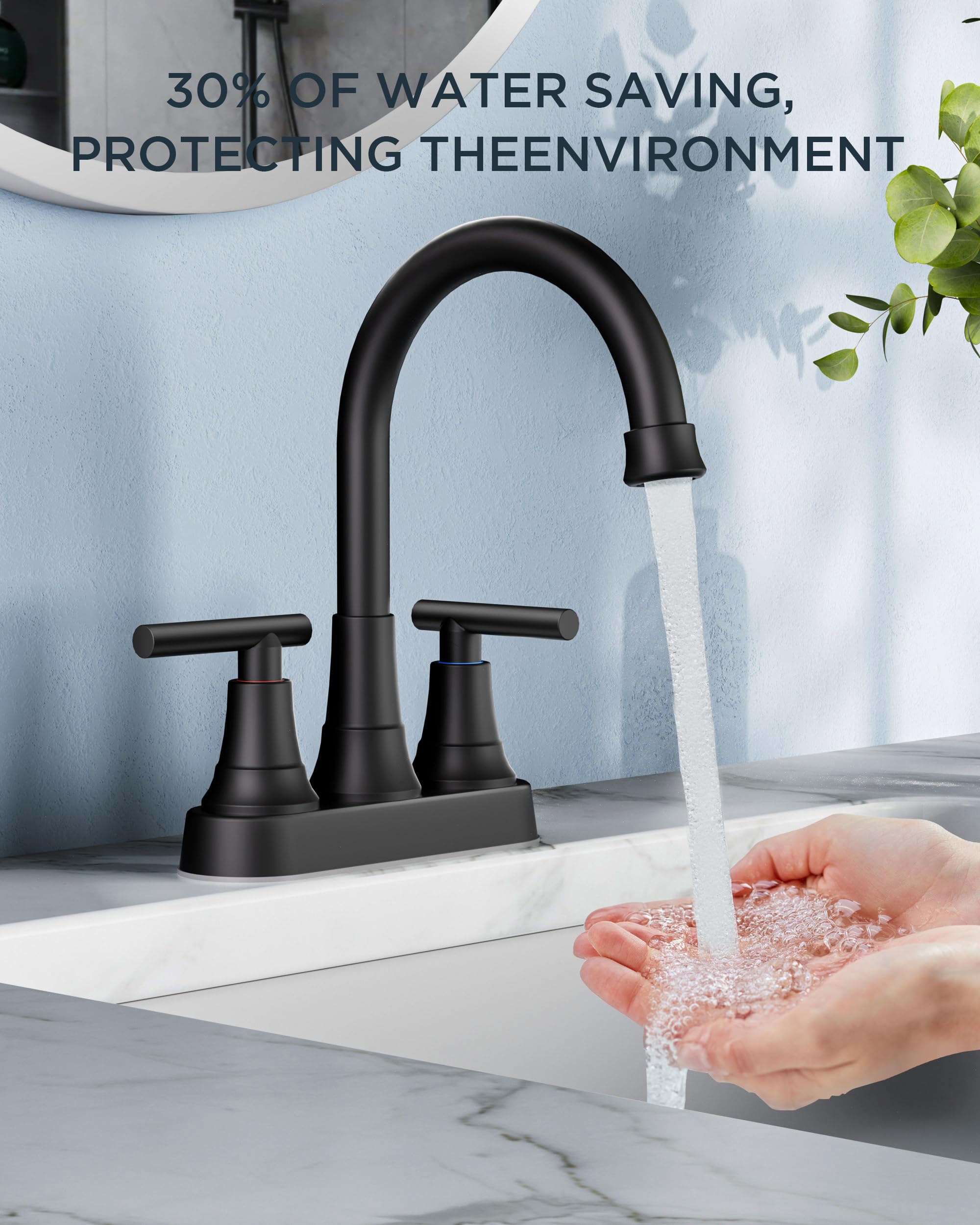 FORIOUS Matte Black Bathroom Faucets 3 Hole, Centerset Faucet for Bathroom Sink with Pop up Drain, Lead-Free Two Handles 4 Inch Bathroom Sink Faucet for Basin,Vanity, Farmhouse