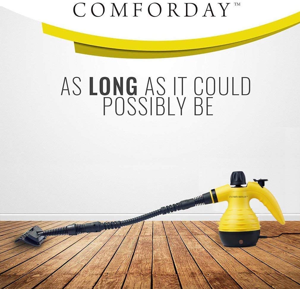 Comforday Multi-Purpose Handheld Steam Cleaner with 9 Piece Accessories for Stain Removal Carpets Curtains Car Seats Kitchen Surface Yellow normal