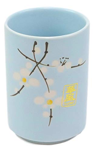 Ebros Gift Pack Of 6 Japanese Sakura Cherry Blossom Floral Branches Pastel Sky Blue Porcelain 10oz Tea Cup Set Teacups Home Kitchen Restaurant Decorative Accent