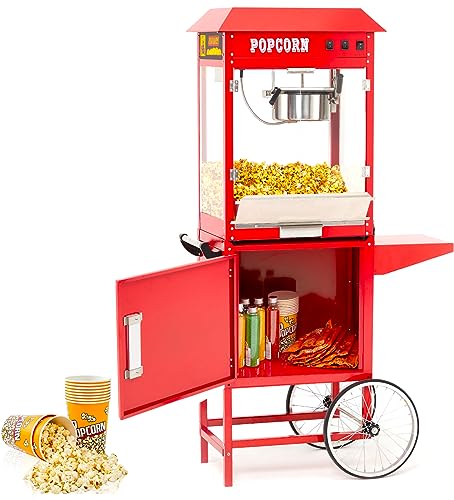 Garvee Commercial Popcorn Machine with Stand - Professional Cart Popcorn Maker Machine With 8 Oz Kettle Makes Up to 60 Cups, With Lockers for Home Movie Theater Style 34.3 * 19.3 * 31 inches