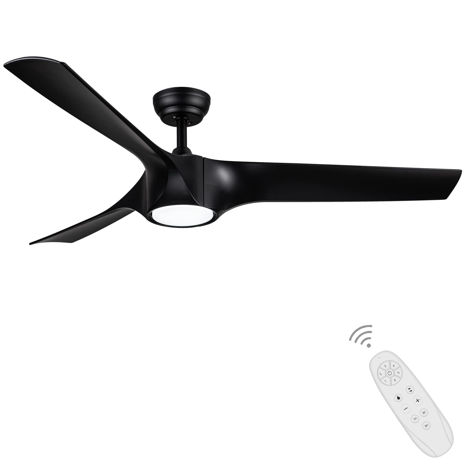 CJOY 56 inch Black Ceiling Fan, Dimmable Ceiling Fans with Lights, 3 Reversible ABS Fan Blades, Silent DC Motor, Modern Fans Lights with Remote, 6 Speeds, Timer, Indoor/Outdoor