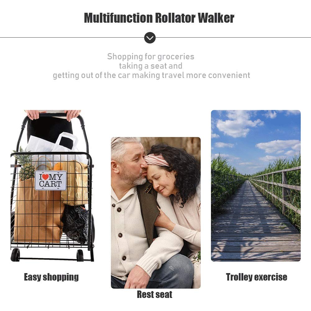 Folding Rollator Walker with Seat,Lightweight Height Adjustable with Padded Seat Carry Basket and Locakble Brakes Easy Storage Transport - Supports 220 lbs