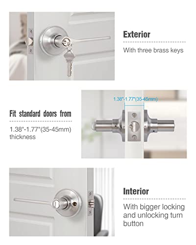 GITRANG (3 Pack) Door Levers Interior Keyed Alike Entry Front/Bedroom Door Handles for Left and Right Opened Door with Lock and Keys Set in Satin Nickel