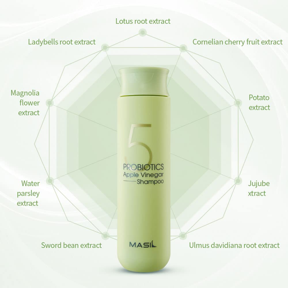 Masil Probiotics Apple Cider Vinegar Shampoo - 5.1floz, Reduces Itchy Scalp, Dandruff and Frizz, Sulfate-Free, Restores Shine with Vitamin E and Optimal pH