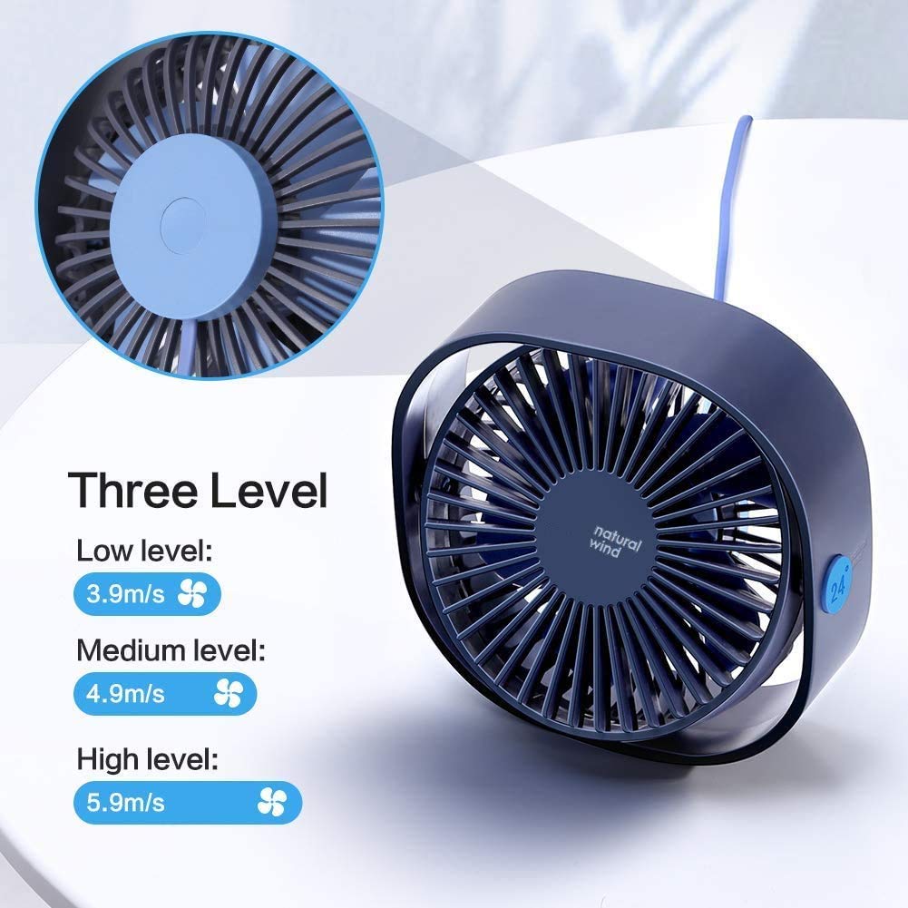 COMLIFE USB Desk Fan with Remote, 8 inch Portable Table Fan with 3 Speeds Strong Airflow, RGB Light, Quiet Operation and 360°Rotate for Home Office Bedroom