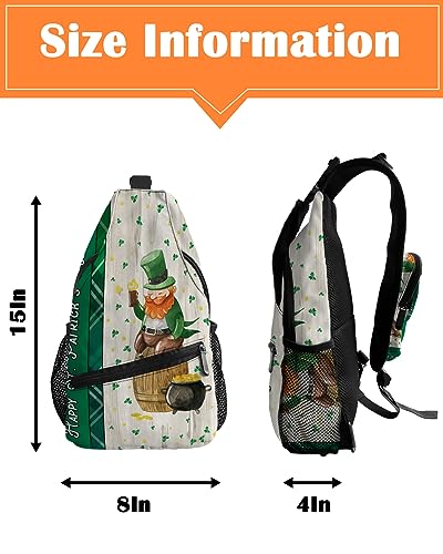 Gsypo Sling Backpack, St. Patrick's Day Dwarf Shamrock Retro Plaid Pattern Waterproof Lightweight Small Sling Bag, Travel Chest Bag Crossbody Shoulder Bag Hiking Daypack for Women Men