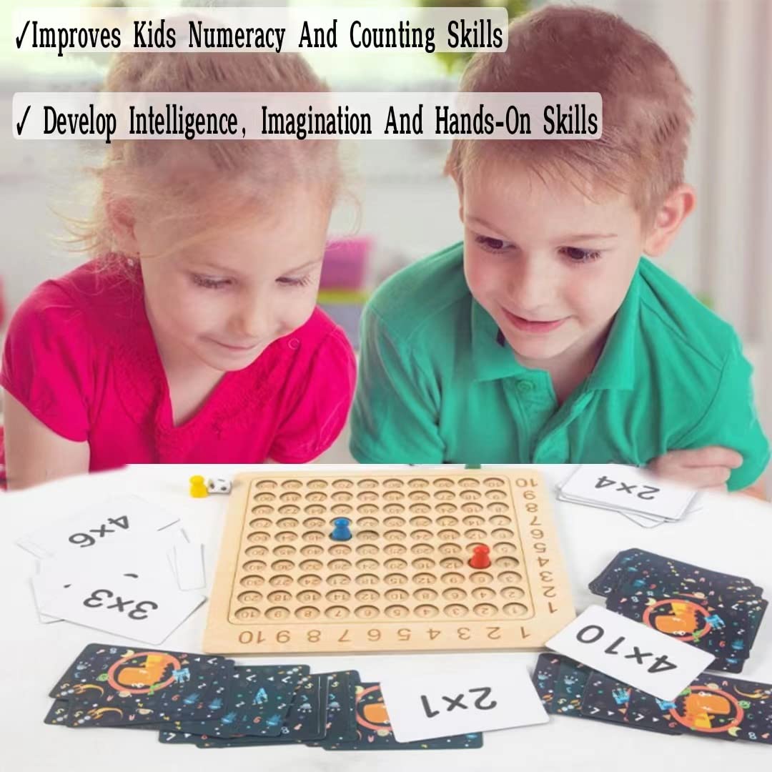 Dobiyar Wooden Math Multiplication Board,Montessori Children Counting Toy, Multiplication Board Game for Kids,Educational Math Learning Toys for Toddlers Kids Over 3 Years Old