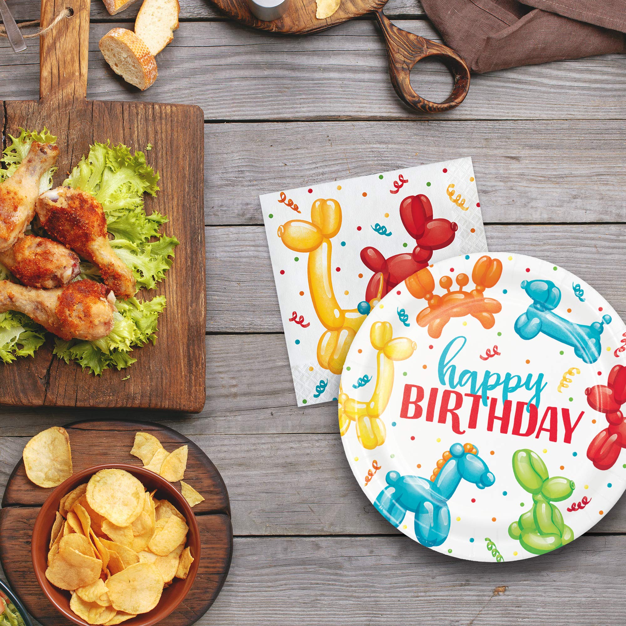 Creative Converting Balloon Animals Dinnerware Party Bundle | Luncheon & Beverage Napkins, Luncheon & Dinner Plates | Colorful Birthday Party for Kids Primary Colors