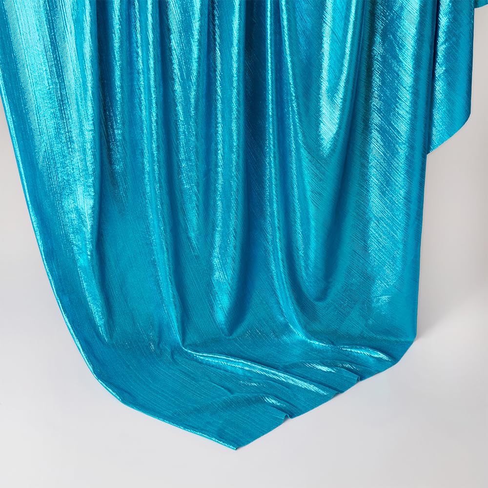 MaiMaiSuan 60ββ Wide Soft Shiny Stretch Metallic Luster Rib Knit Fabric for Dancing Dress Costume Wedding Dress DIY Clothing Fabric(1 Yard,Lake Blue)